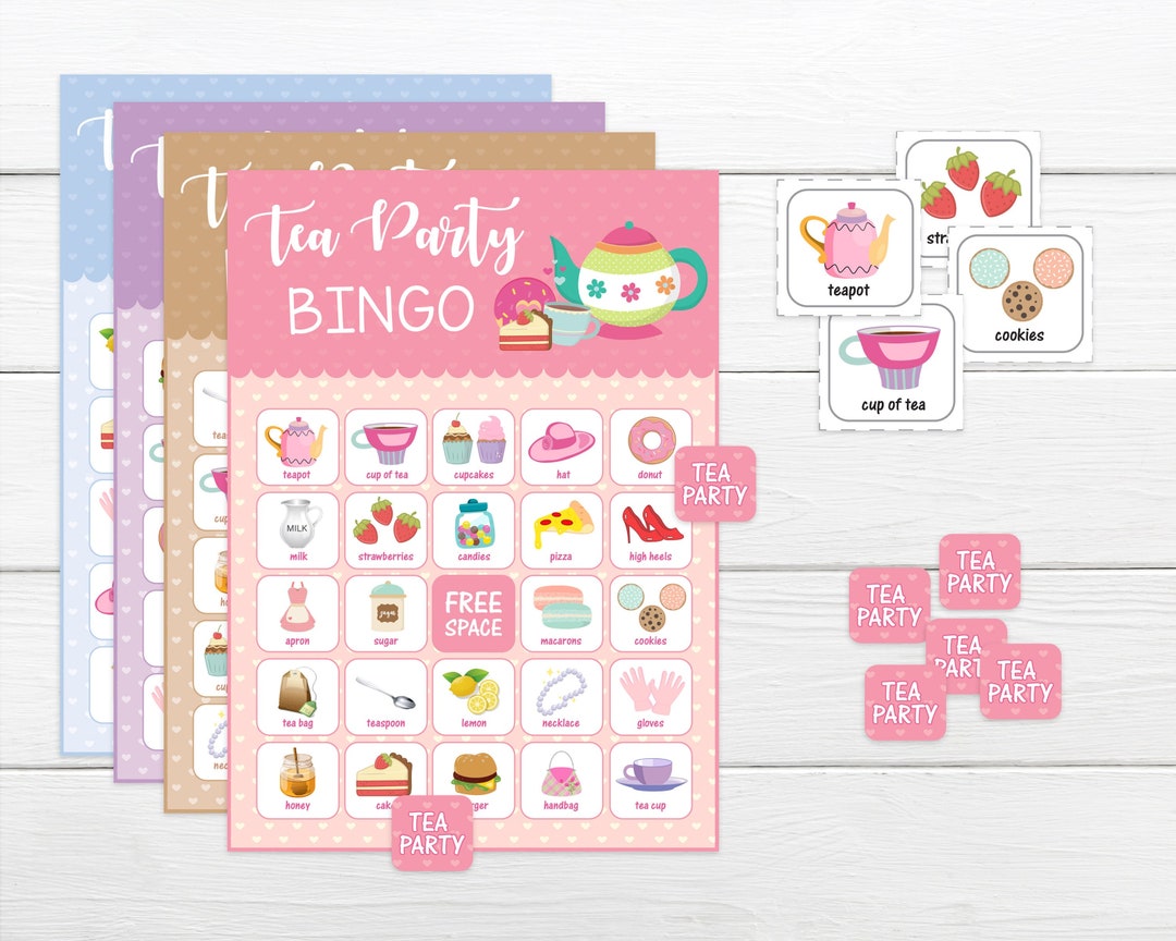 Printable Bingo Tea Party in 4 Colours Bingo Game Printable Girls ...