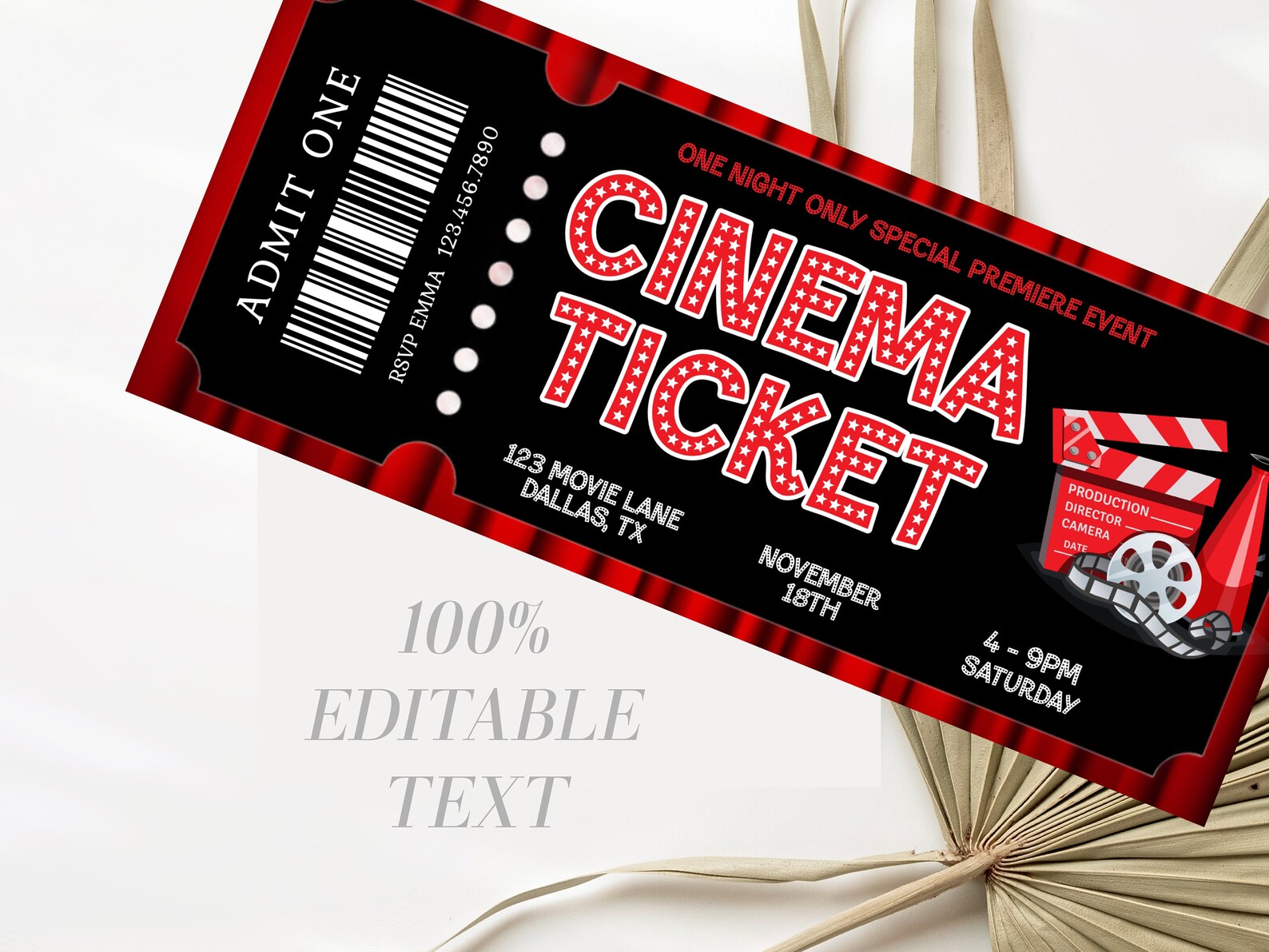 Movie Ticket Invitation Movie Birthday Party Cinema Ticket Party Girl ...
