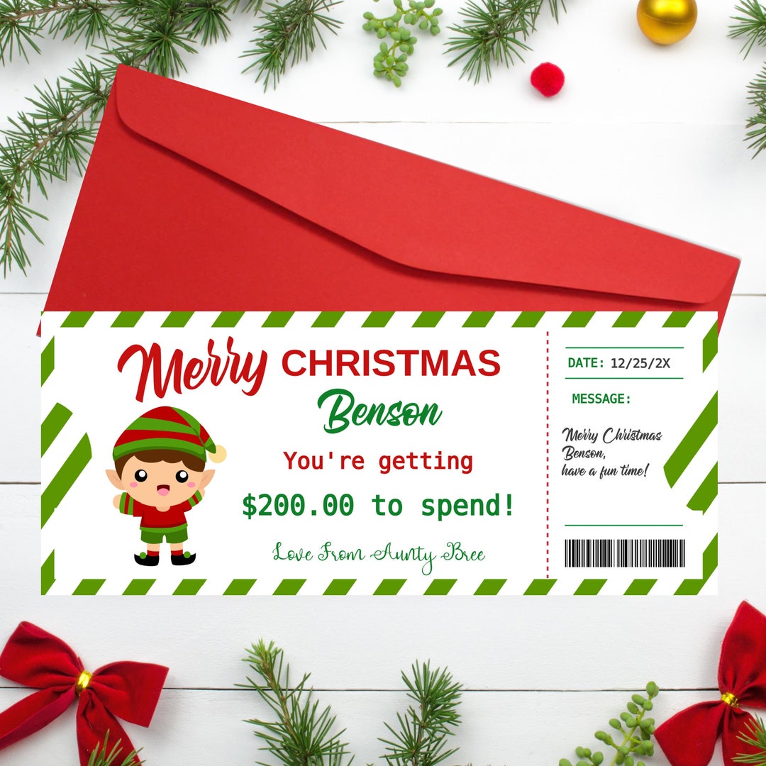 Editable Gift Voucher Printable Elf Christmas Gift Certificate Template ...