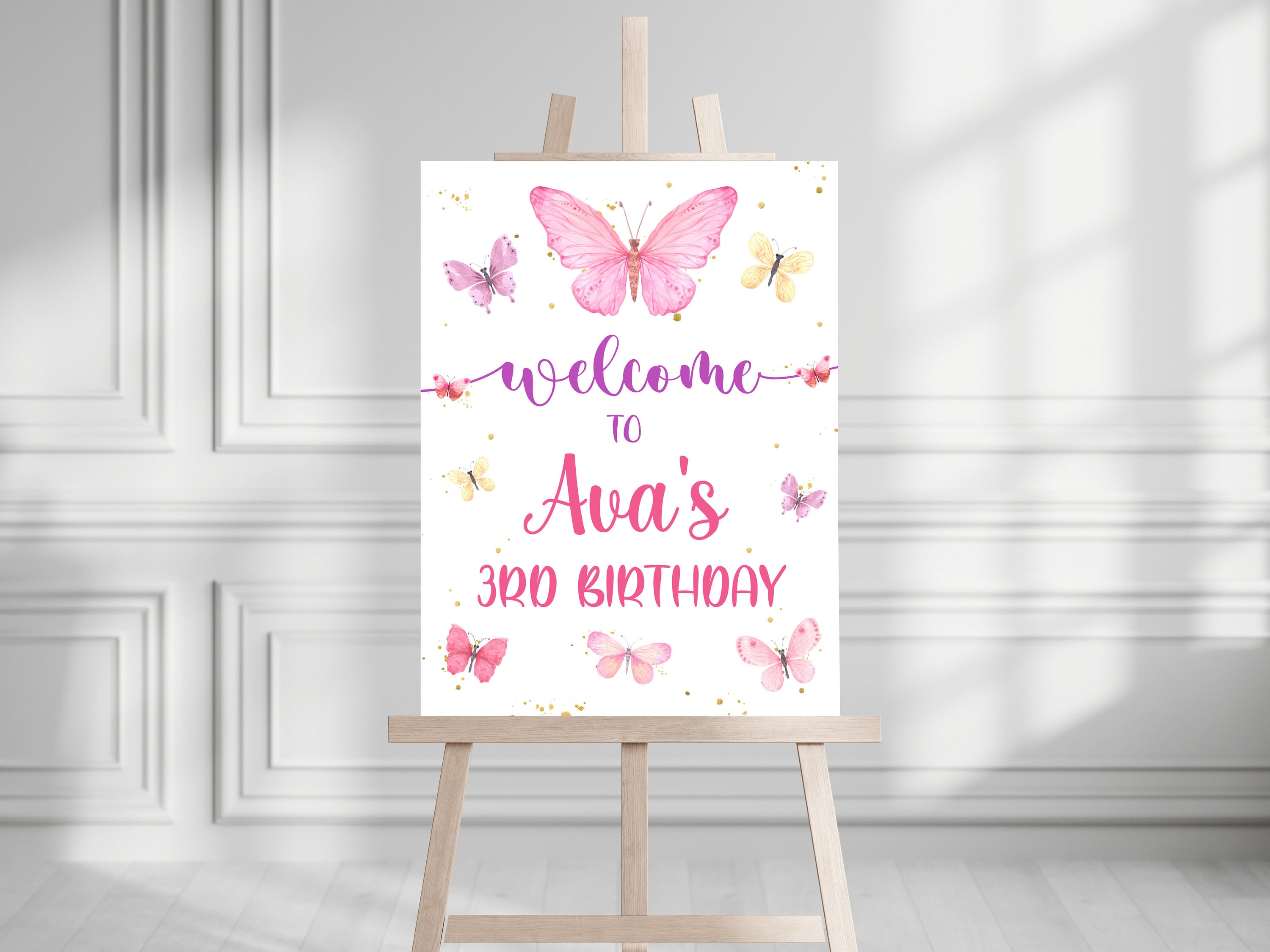 Editable Butterfly Birthday Party Welcome Sign + Custom Sign Templates ...