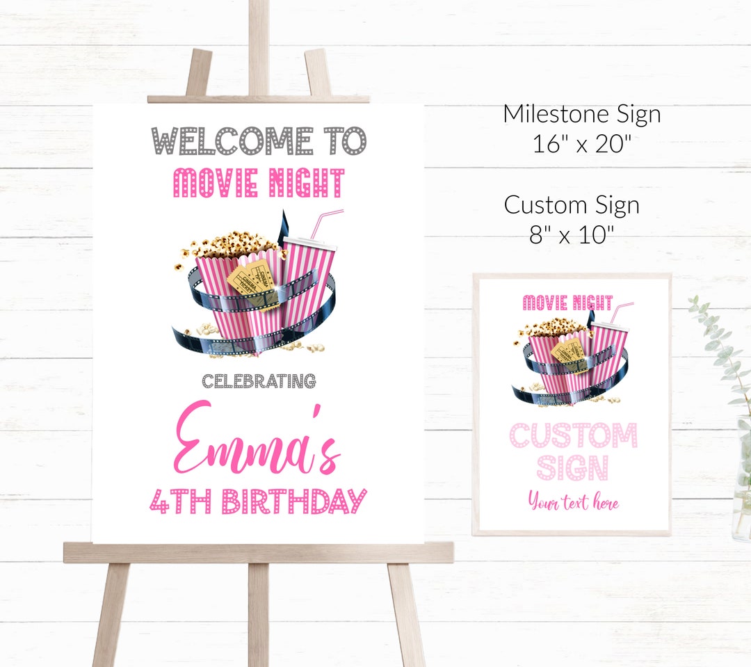Editable Movie Party Welcome Sign Customisable Movie Night Party Sign ...