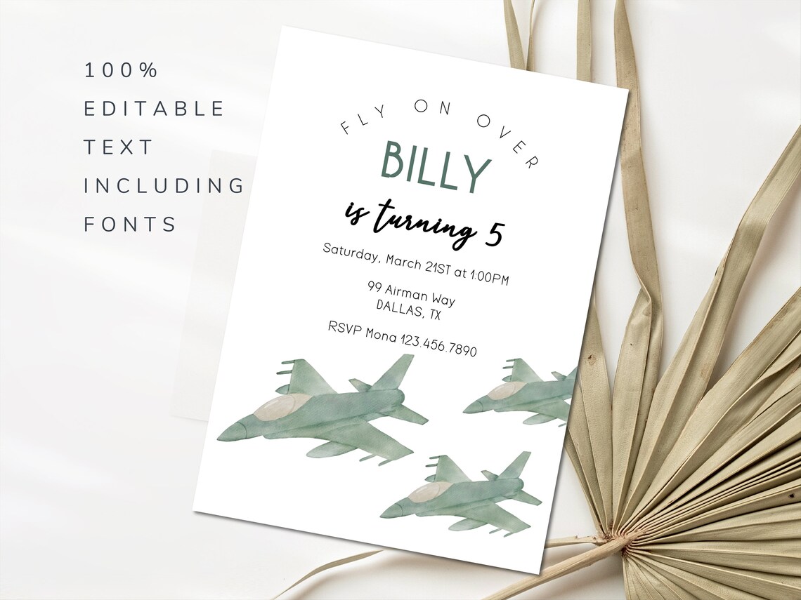 Jet Fighter Invitation Editable Fighter Pilot Birthday Invitation ...