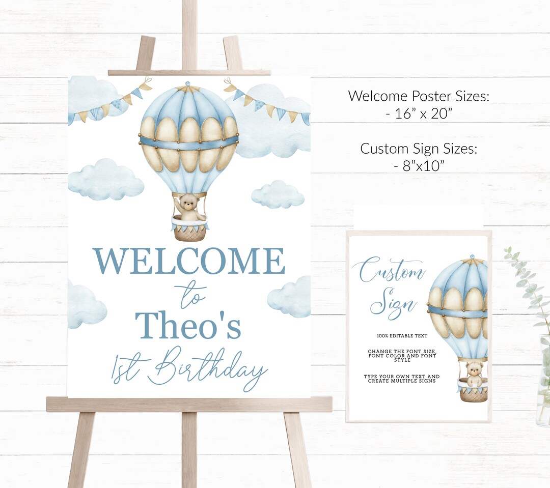 Editable Blue 1st Boys Birthday Party Welcome Sign Blue Boys Birthday ...