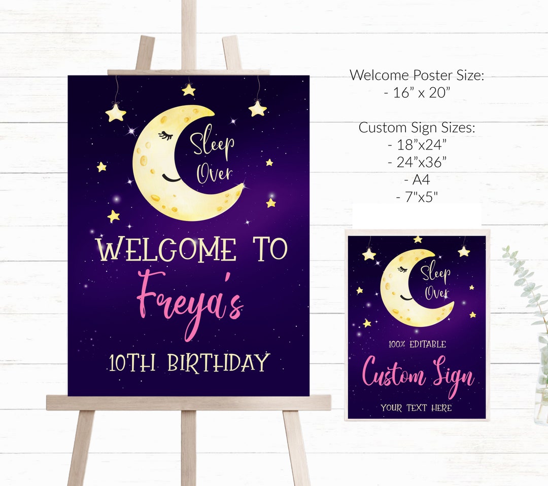 Sleepover Party Welcome Sign Personalised Welcome Sign Editable Party ...