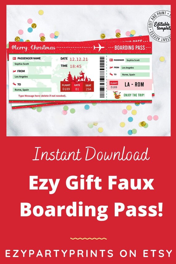 Editable Boarding Pass Template Christmas Gift Flight Ticket Editable Editable Boarding Pass Template Christmas Gift Flight Ticket Editable
