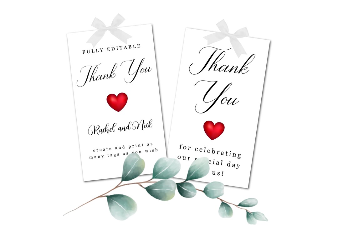 Editable Thank You Gift Tags Any Occasion Red Heart Thank You Tags ...