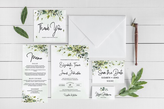 Wedding Stationery Bundle, 40+ Wedding Invitation Set, Greenery Wedding ...