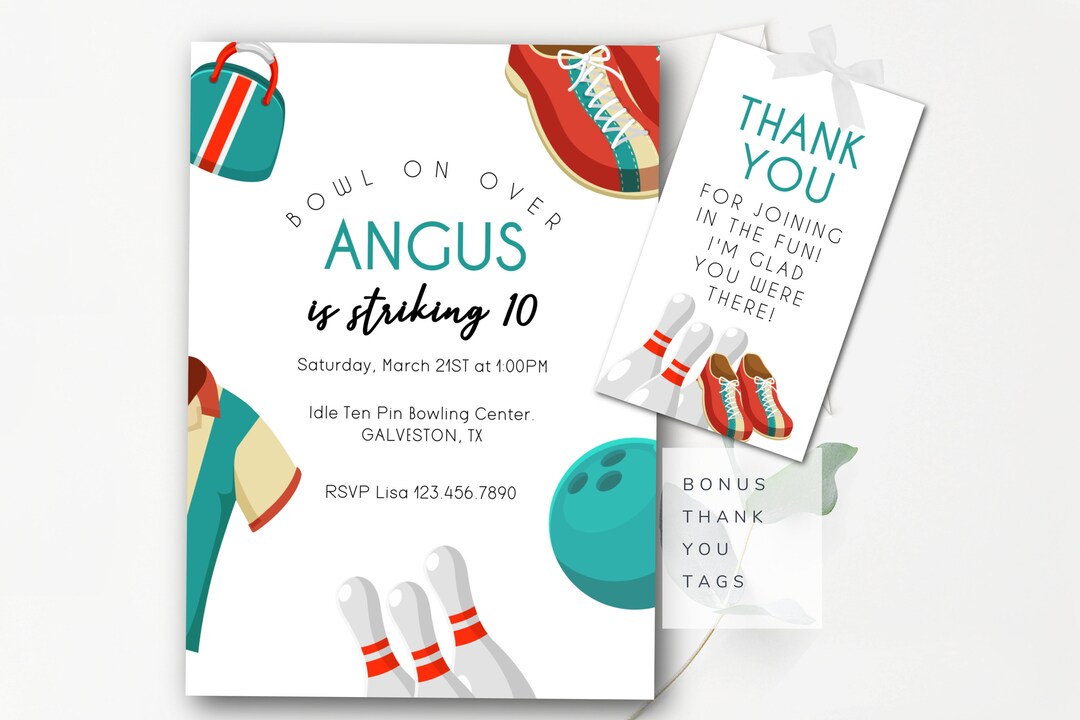 Editable Bowling Birthday Party Invitation Ten Pin Bowling Birthday ...
