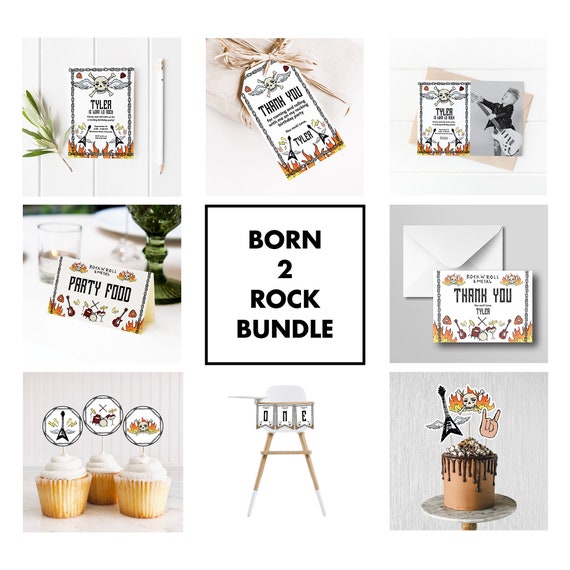 Rockstar Birthday Invitation Bundle, Boys Birthday Party Set, Guitars ...
