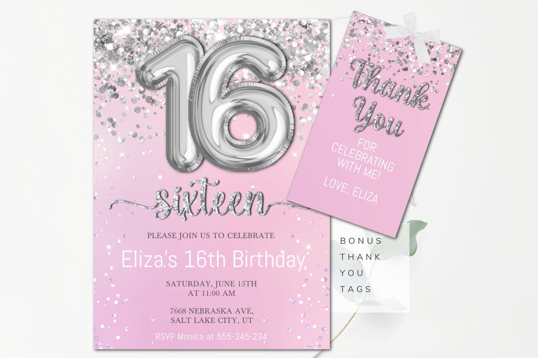 16th Birthday Invitation Teenage Girls Birthday Pink Invitation ...