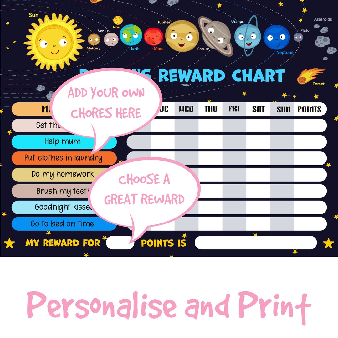 Editable Outer Space Reward Chart Printable Solar System - Etsy