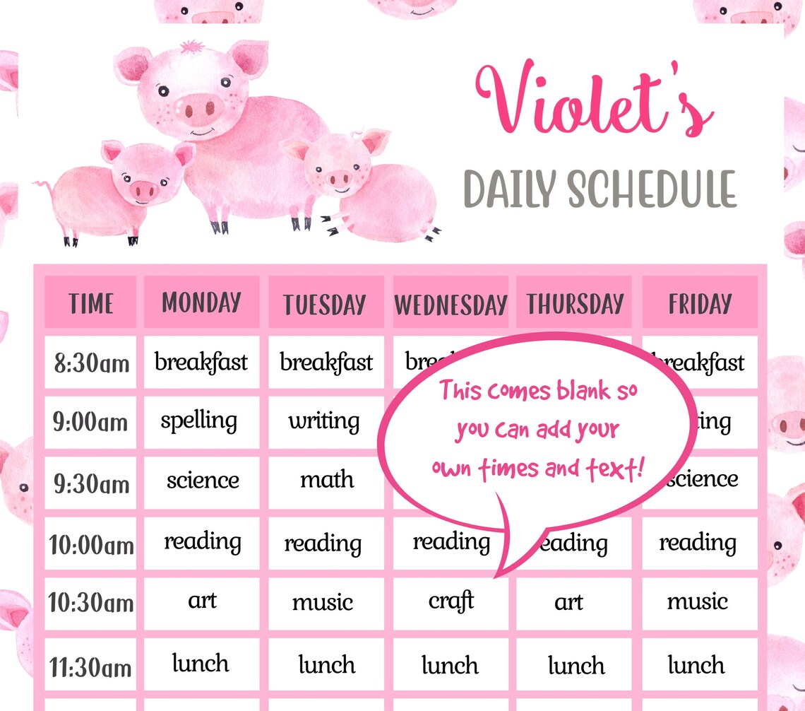EDITABLE KIDS Daily Schedule Chart PERSONALISE Save and Print - Etsy