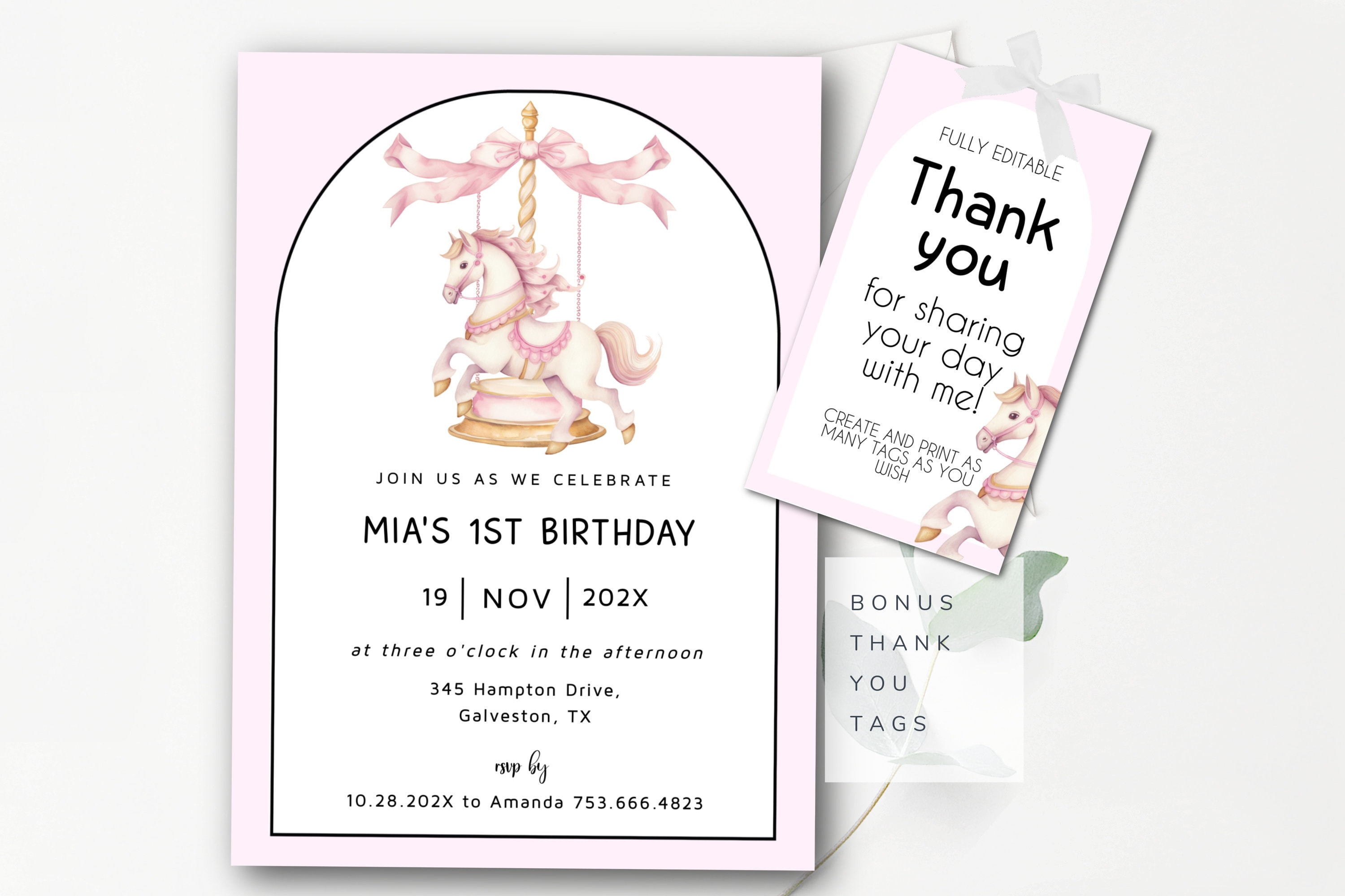 Carousel Invitation Carousel Birthday Invitation Editable Merry Go ...
