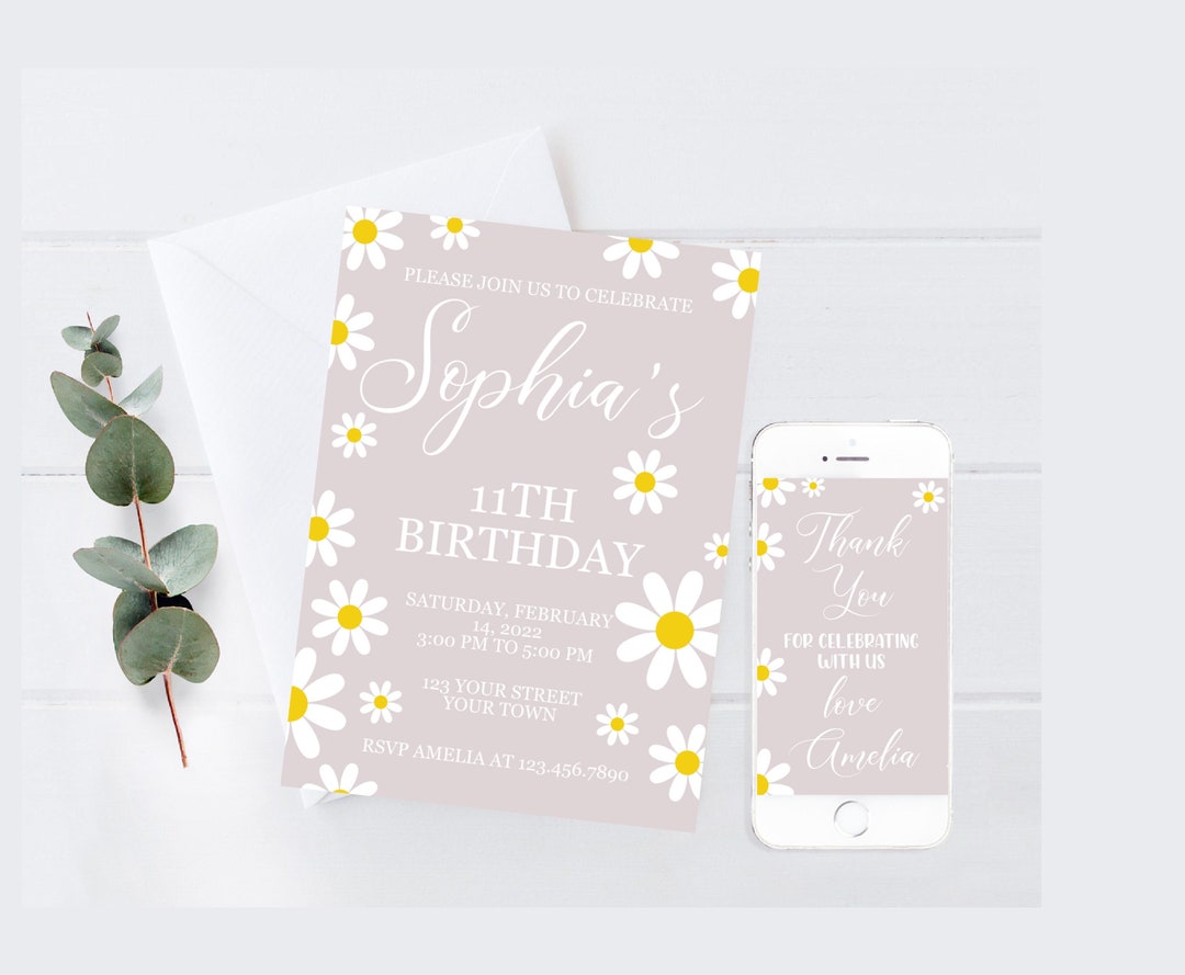 Editable Daisy Boho Invitation Blush Daisy Invitation Birthday Invite ...