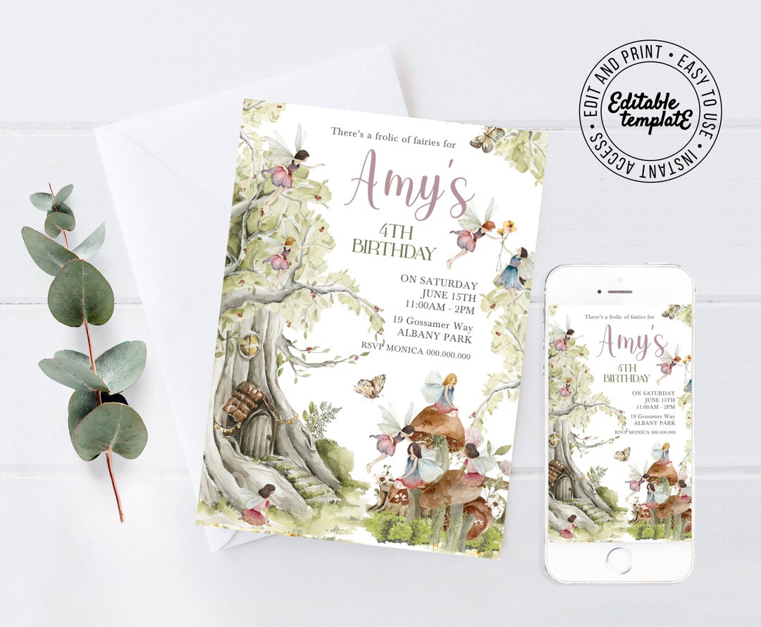 Editable Fairies Invitation Woodland Fairies Instant Birthday - Etsy