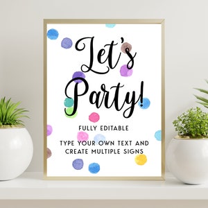 Editable Rainbow Confetti Birthday Party Signs Rainbow Spots Party ...