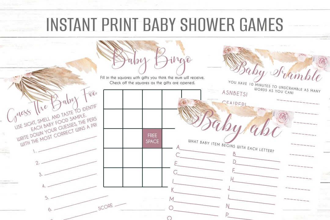 Baby Shower Game Set INSTANT DOWNLOAD Pampas Grass Baby Shower Games ...