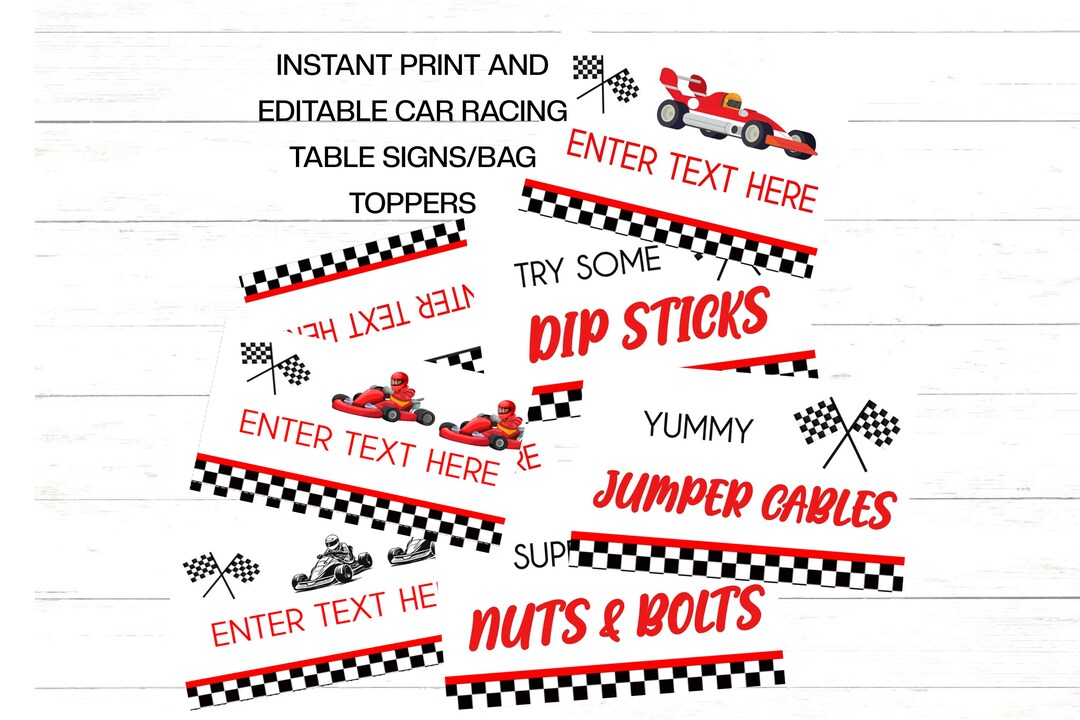 Editable Racing Birthday Signs Printable Car Race Party Signs X 5 to ...