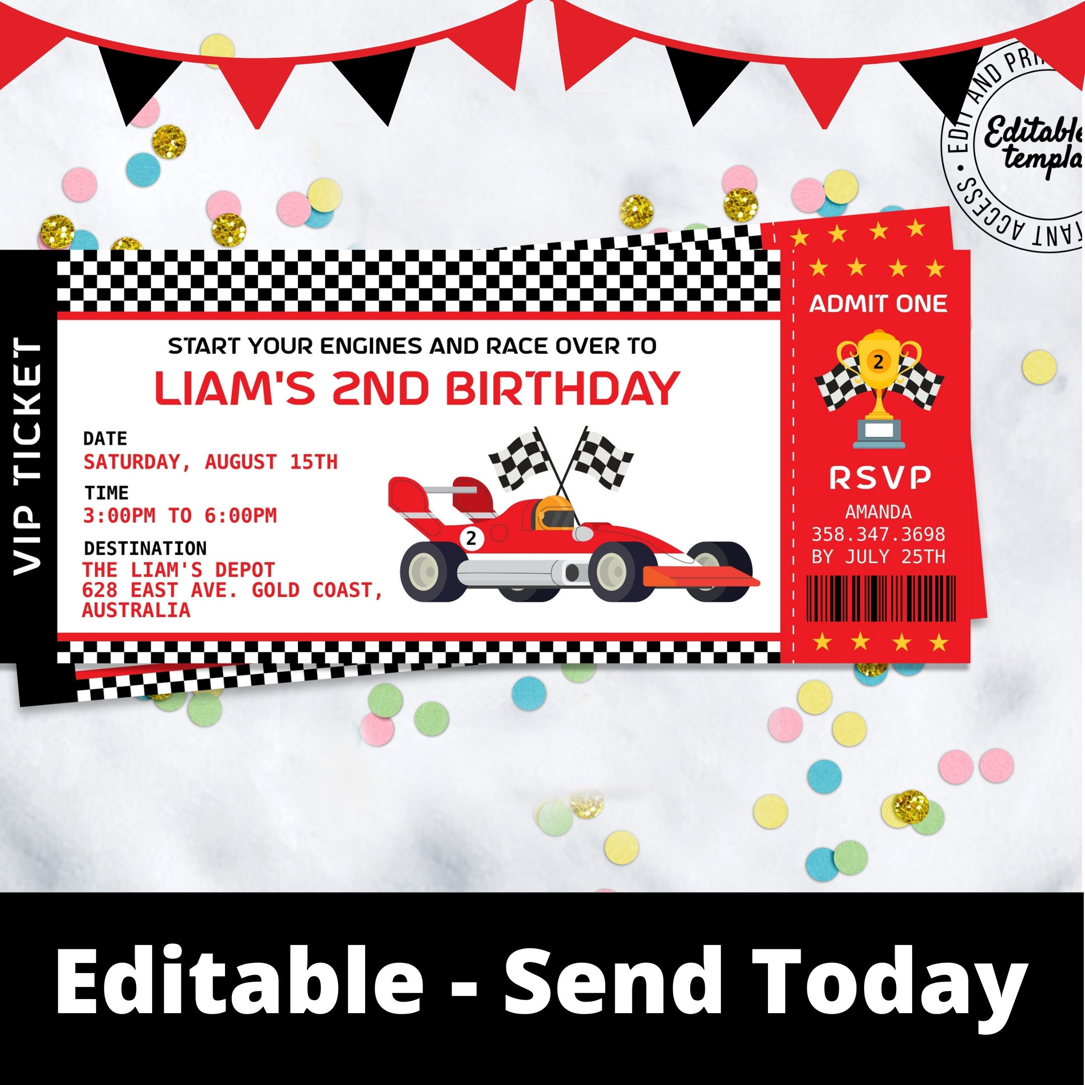 Paper Paper & Party Supplies digital file supplied Race Car birthday ...