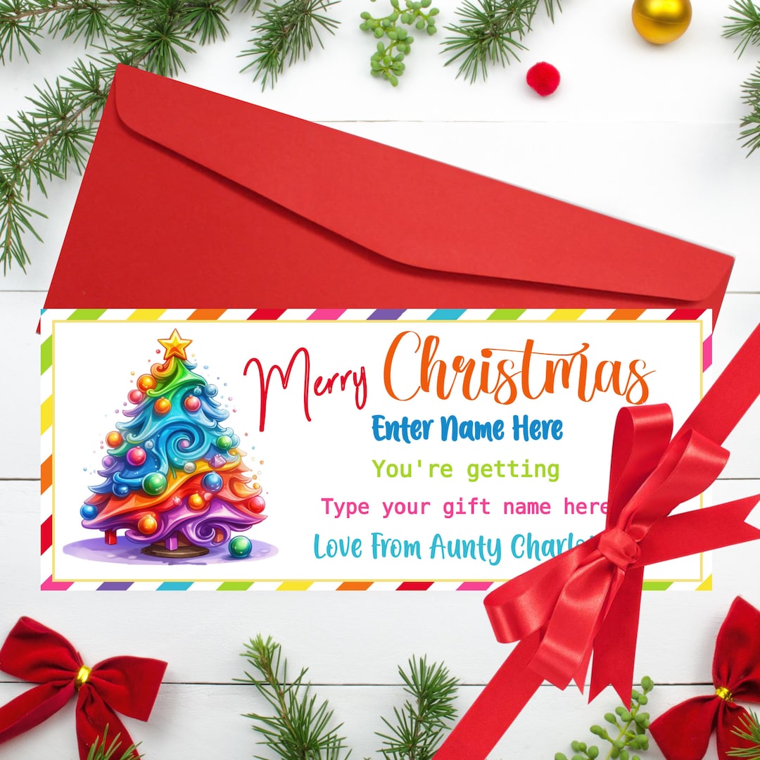 Christmas Voucher Printable Editable Christmas Rainbow Tree Gift ...