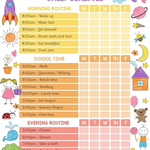 Kids Editable Daily Schedule Chart PERSONALIZE Save and Print Instantly ...