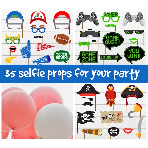 SELFIE PROPS, 35 photo booth props, Boys printable props bundle, Boys ...