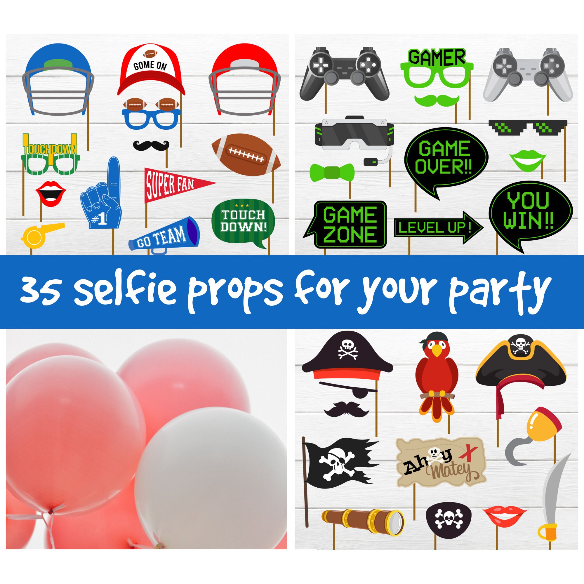 BOYS SELFIE PROPS. 35 Boys Photo Booth Props Boys Printable | Etsy