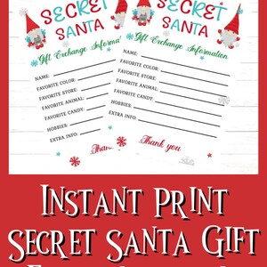 Christmas Secret Santa Information Instant Print Secret Santa Gift ...