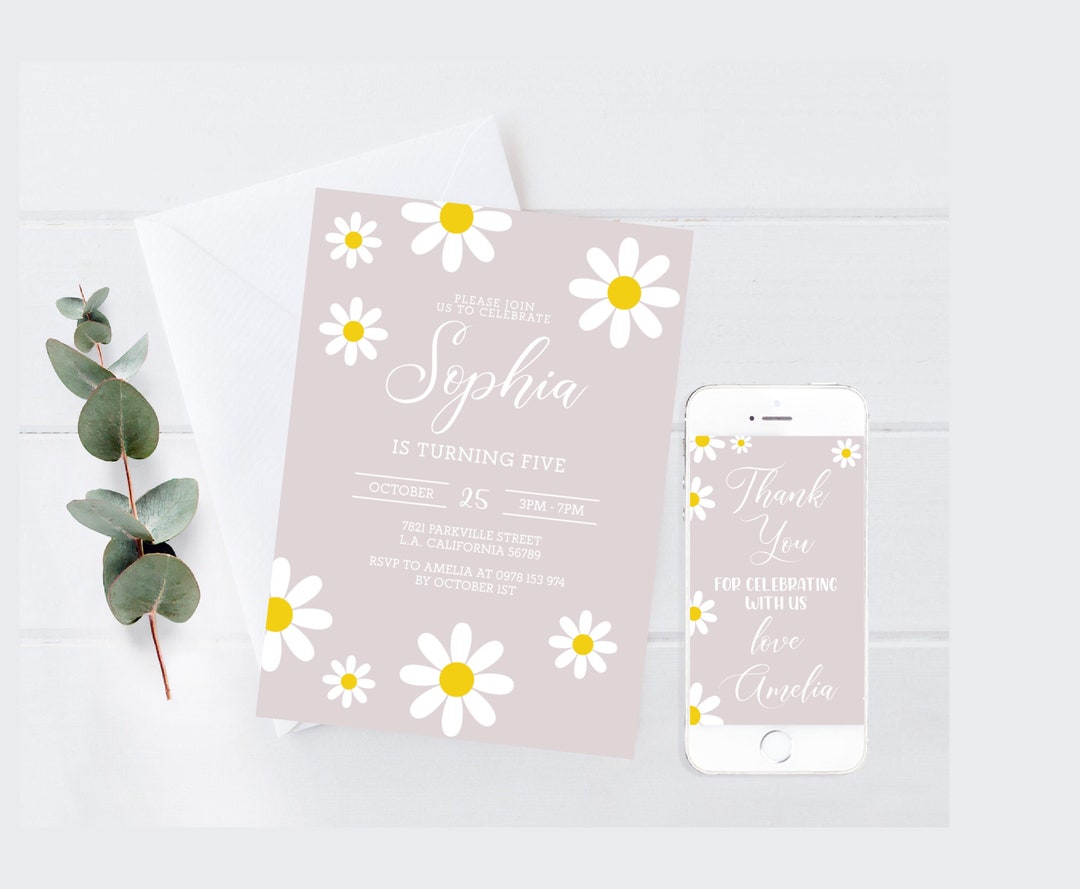 Editable Daisy Invitation Blush Pink Daisy Birthday Invitation - Etsy