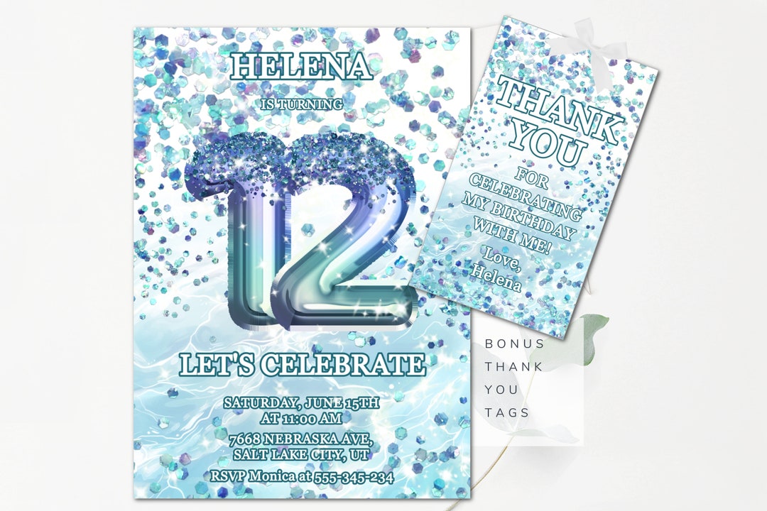 12th Birthday Invitation Template Glitter Pool Party Birthday ...