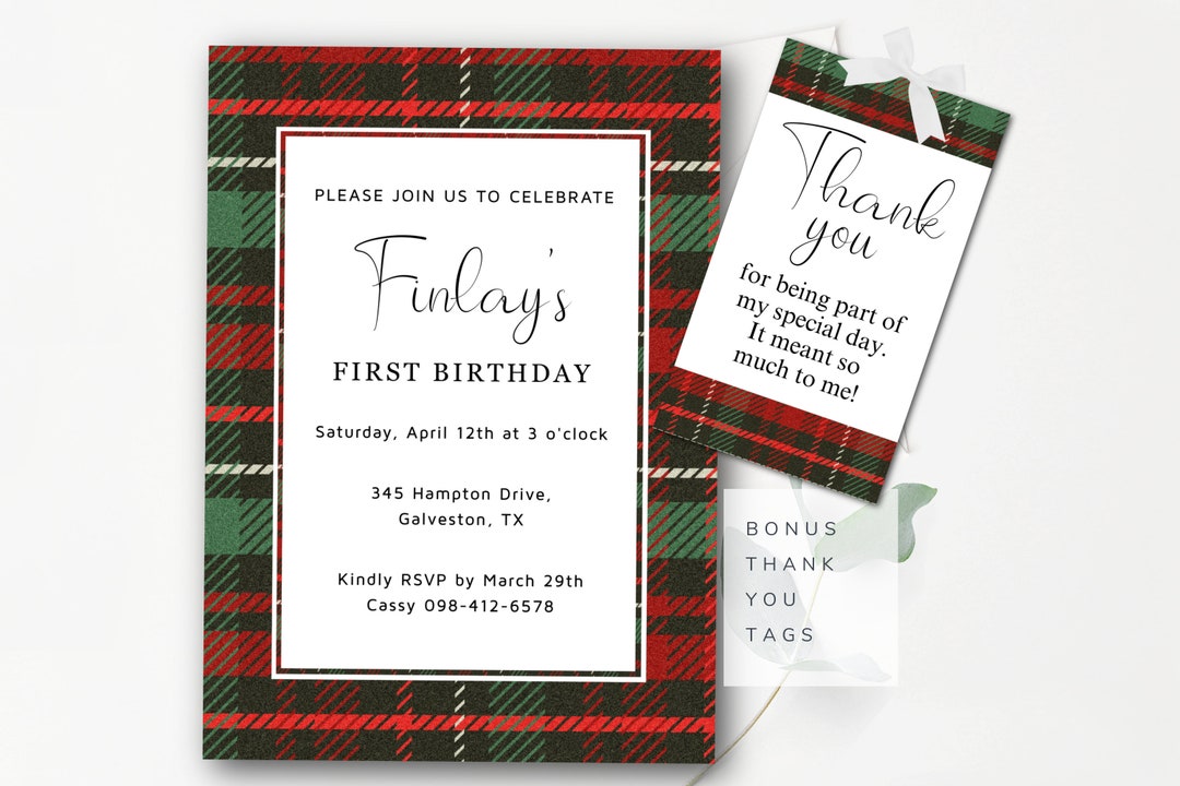 Plaid Birthday Invitation Red and Green Invitation Editable Boys Party ...