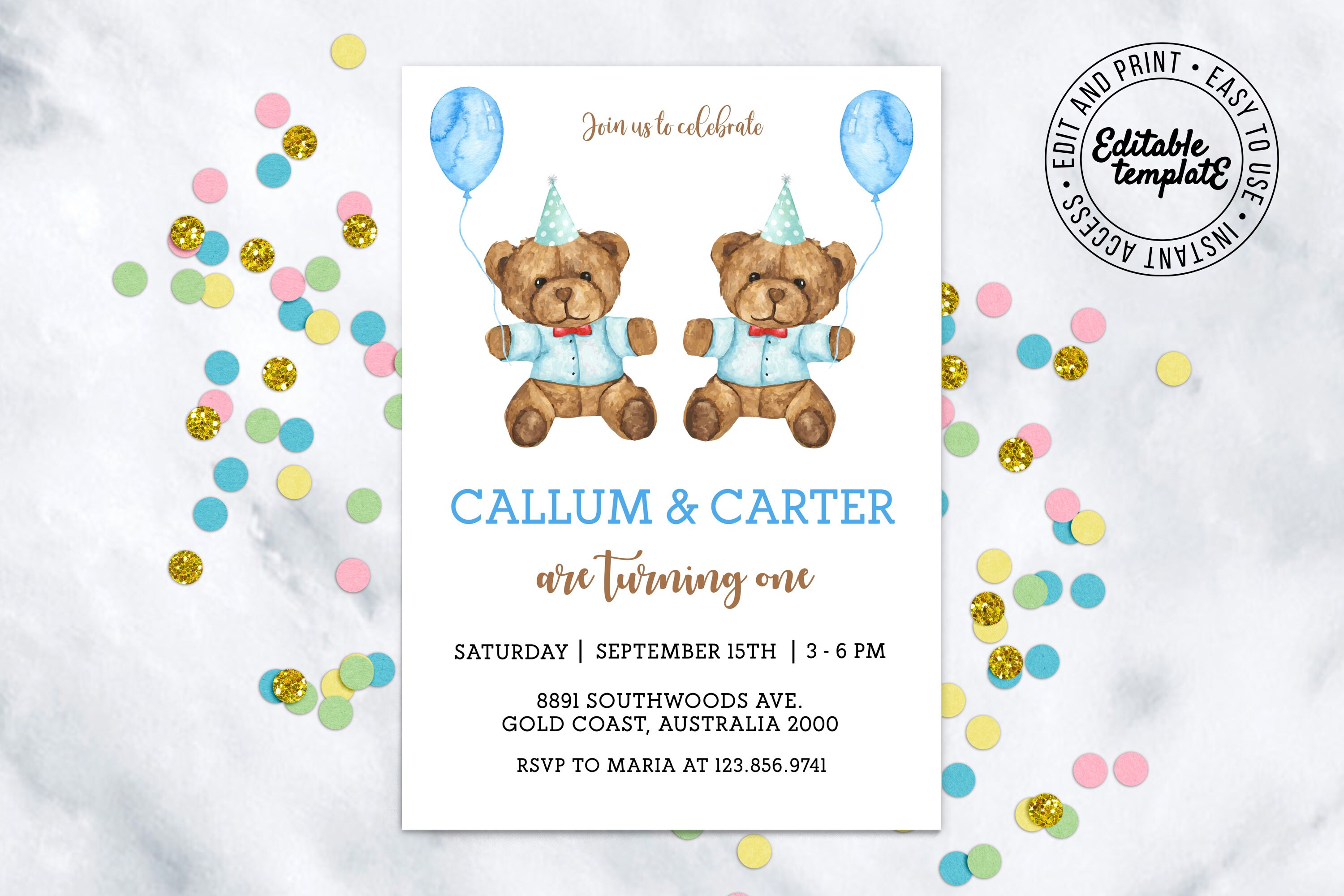 Twin Boys Birthday Invitation Twins Party Invitation You Can - Etsy