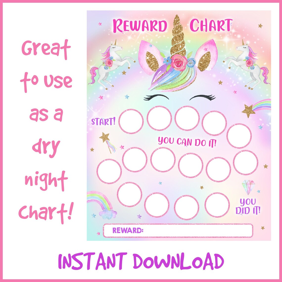 Editable Unicorn Reward Chart Unicorn Sticker Chart Pink Unicorn Chart ...