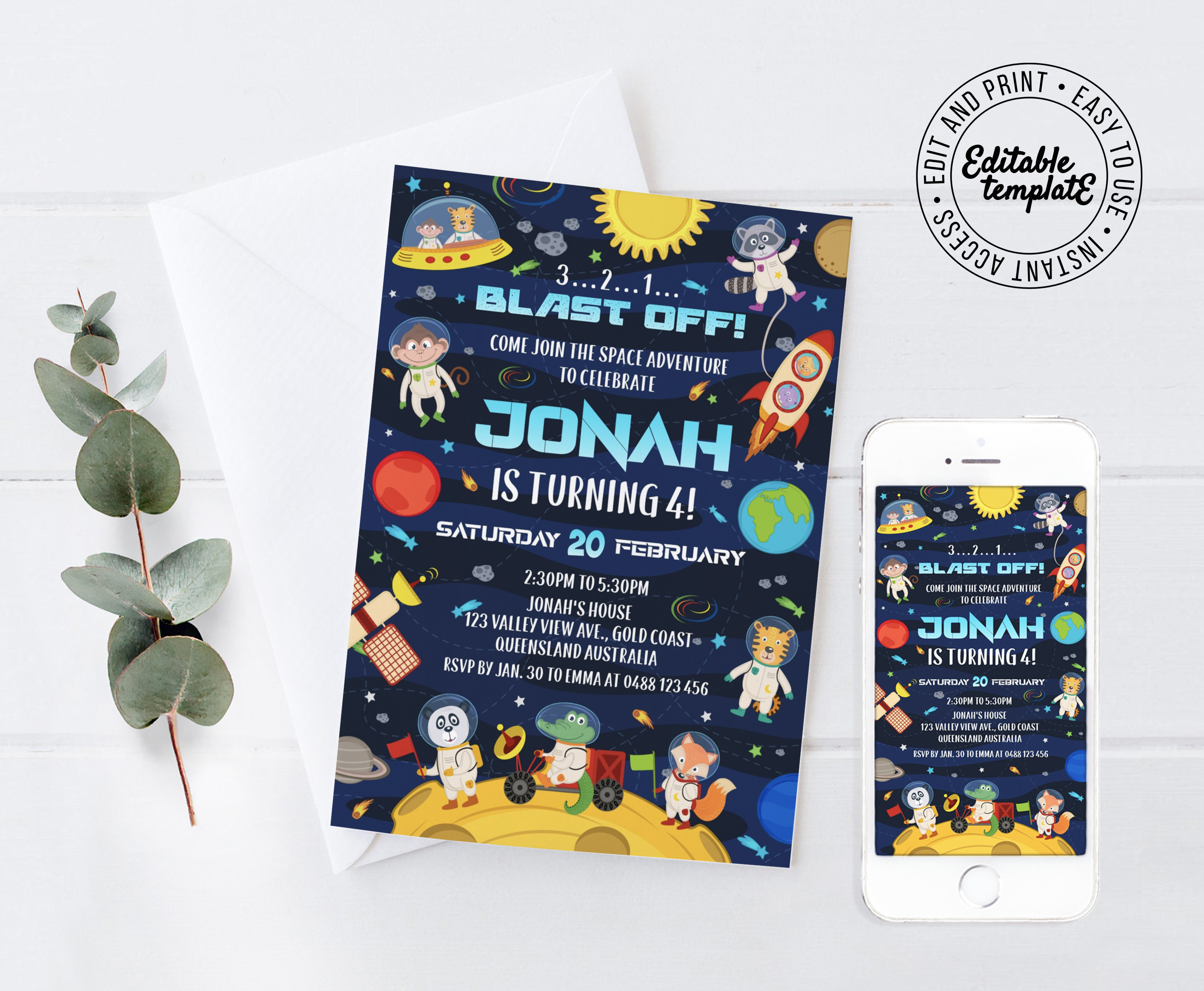 Editable Outer Space Birthday Invitation Template Planets - Etsy