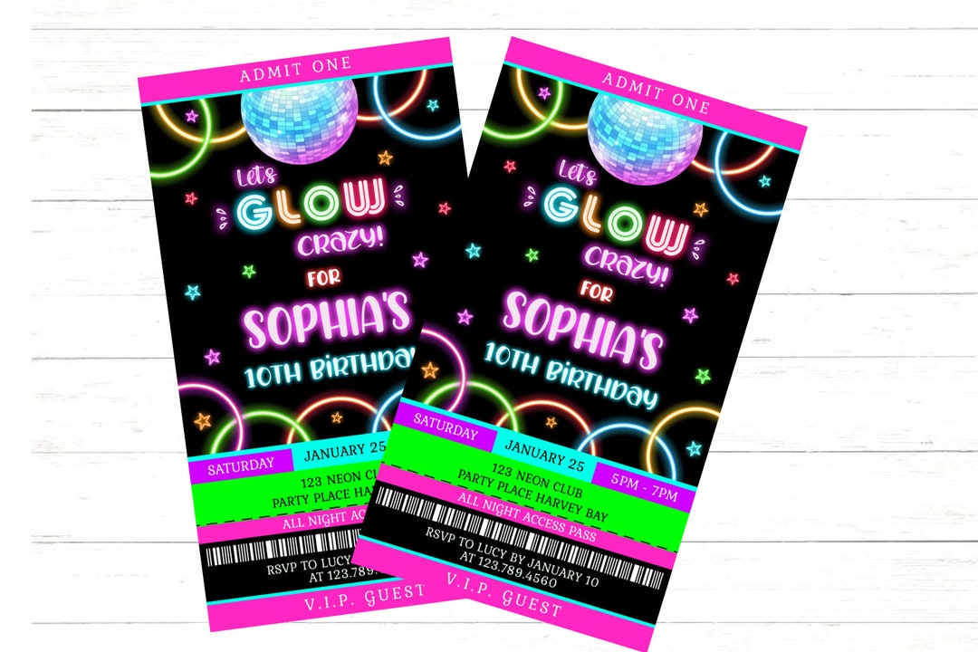 Disco Party Invitation Girls Disco Birthday Party Invitation Glow ...