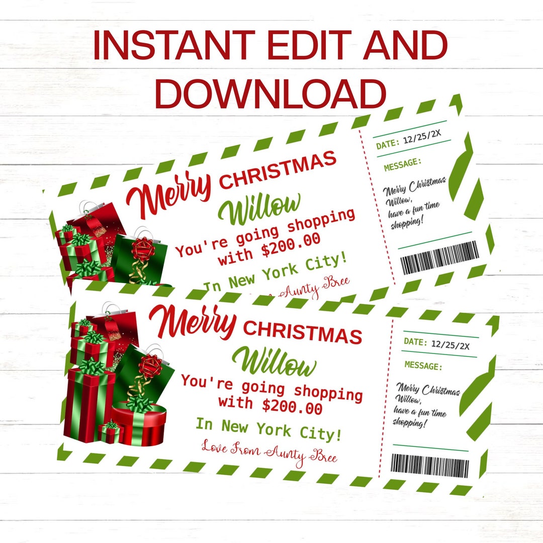 Printable Christmas Gift Card Template Instant Christmas Gift Editable ...