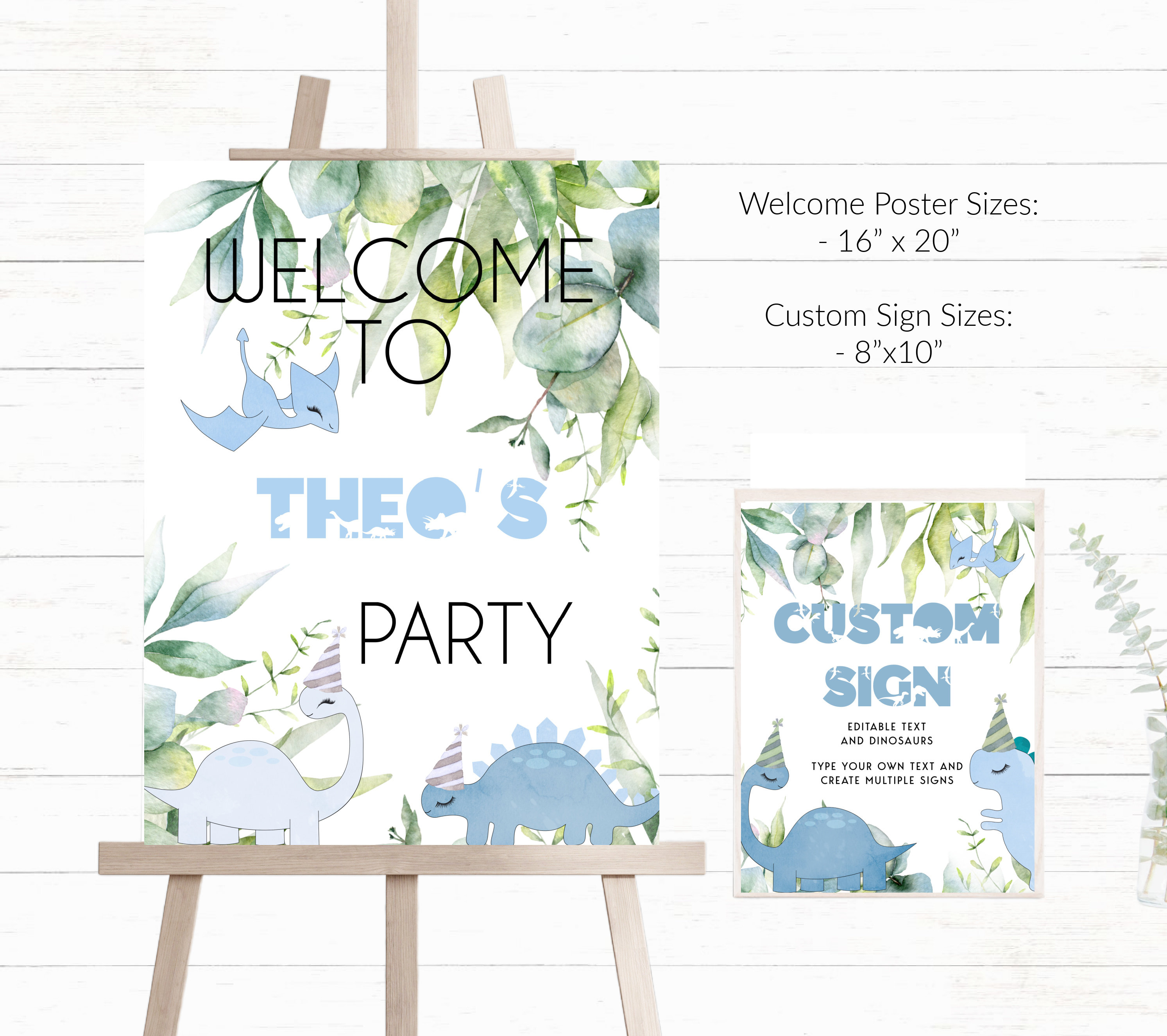 Editable Dinosaur Birthday Welcome Sign, Blue Dinosaur Boys Birthday ...
