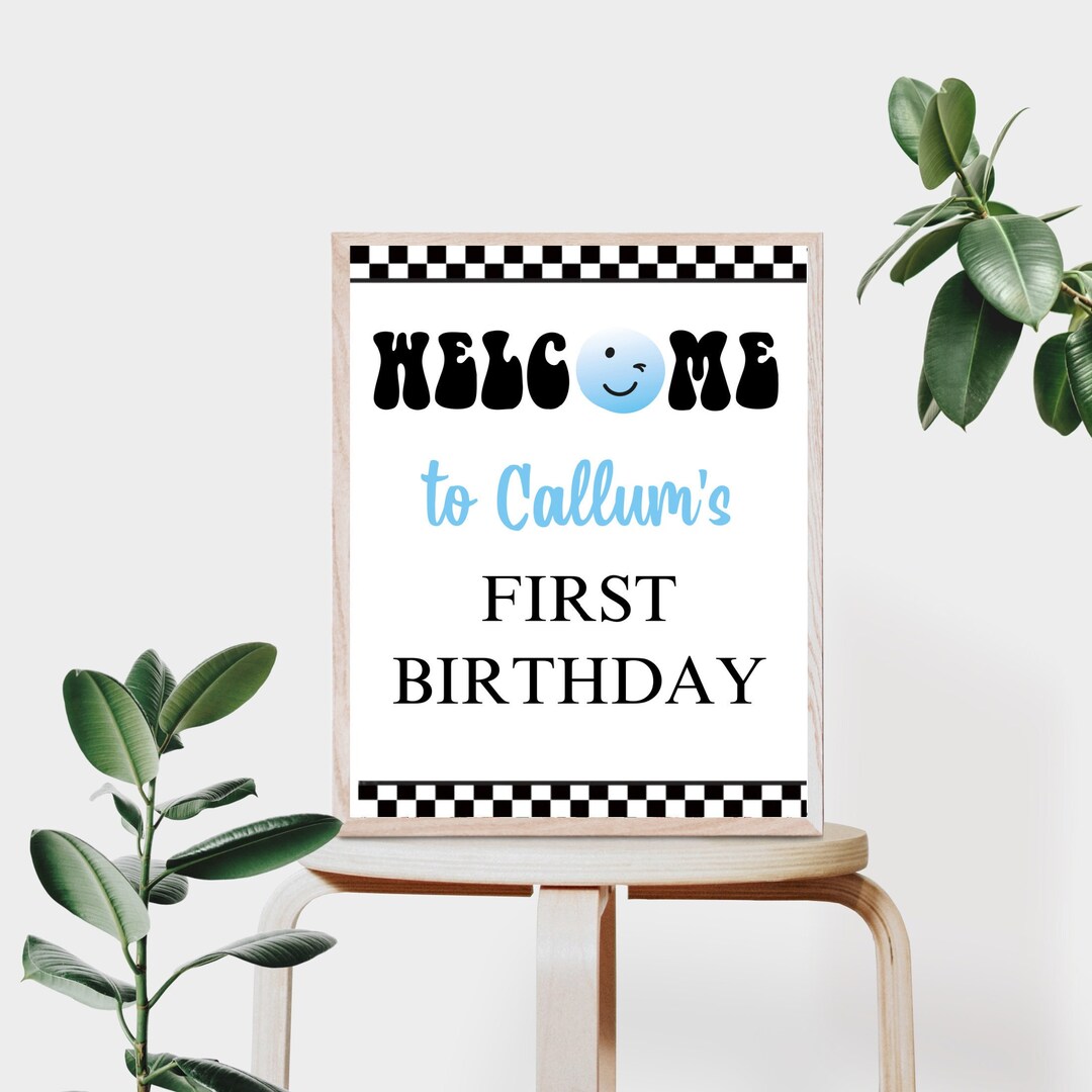 Editable 1st Birthday Happy Dude Welcome Sign Birthday Blue Boys ...