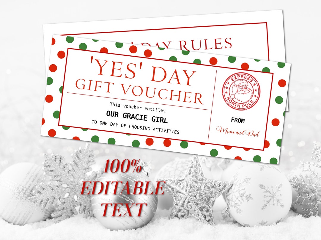 Christmas Gift Voucher Printable Yes Day Christmas Gift Certificate ...