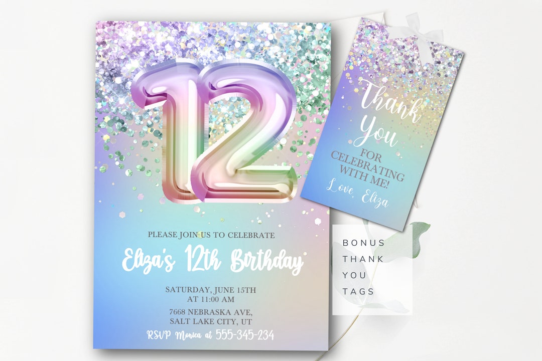 12th Birthday Invitation Template Editable Glitter Birthday Invitation ...