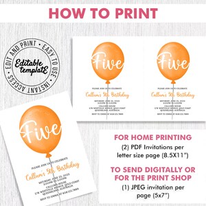 Orange Birthday Invitation Editable Orange Balloon Birthday Party ...