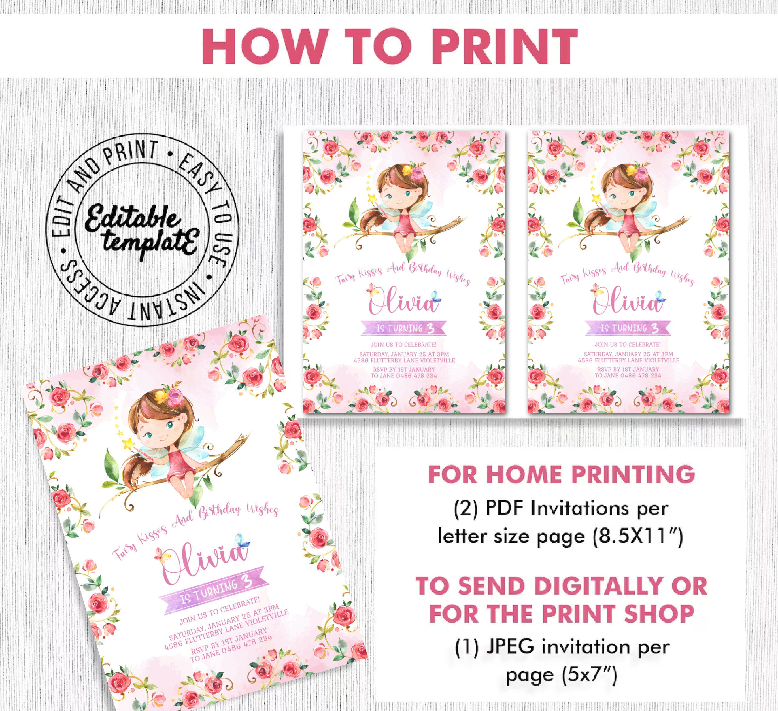 Fairies Birthday Invitation Fairy Birthday Editable Invite Editable ...