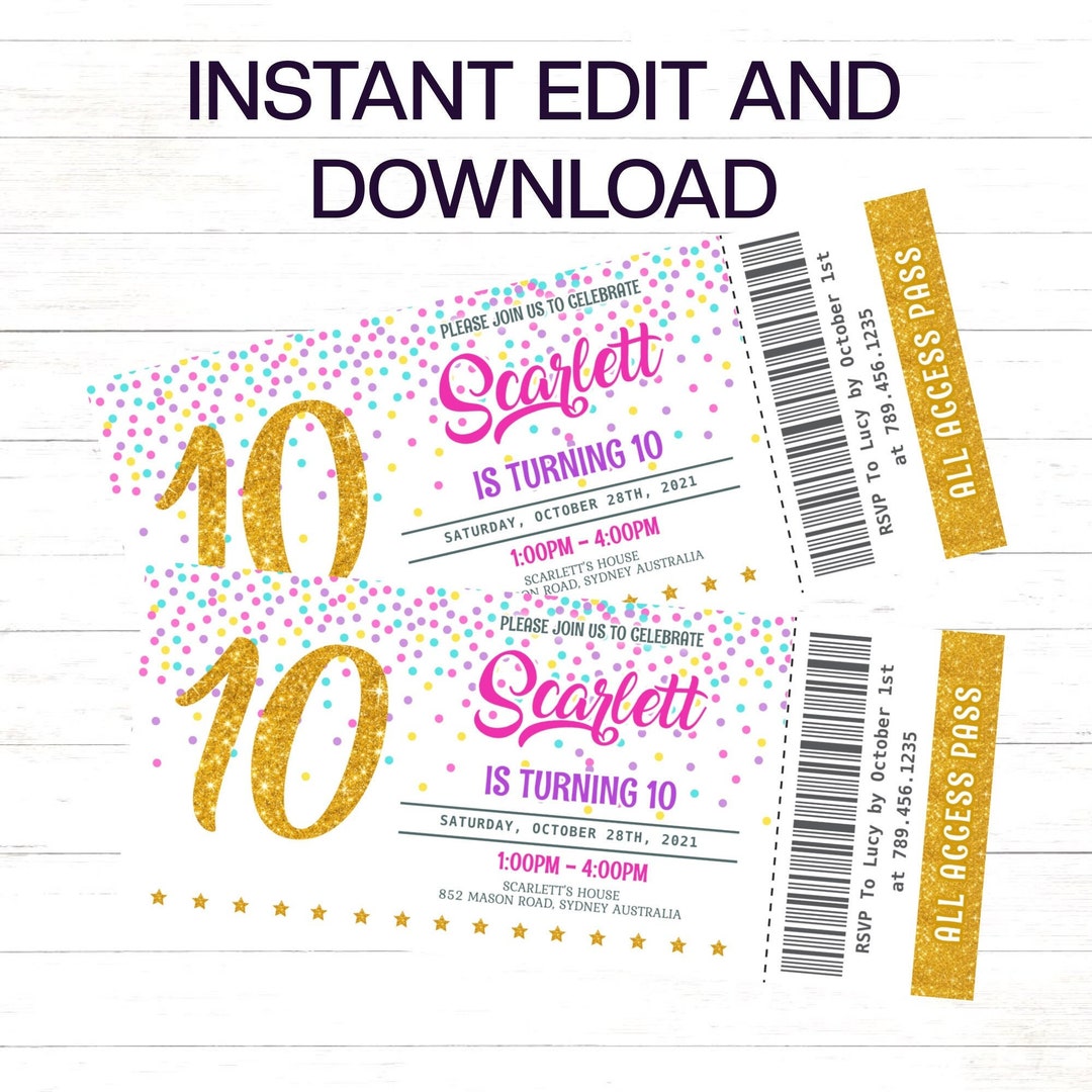 Girls Birthday Invitation Hollywood Ticket Invitation Confetti ...