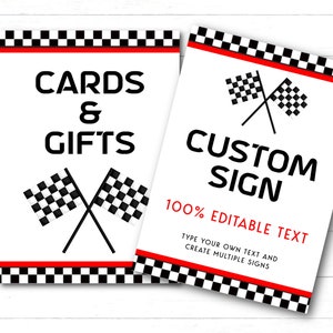 Editable Racing Birthday Signs, Printable Car Race Party Signs X 6 to ...