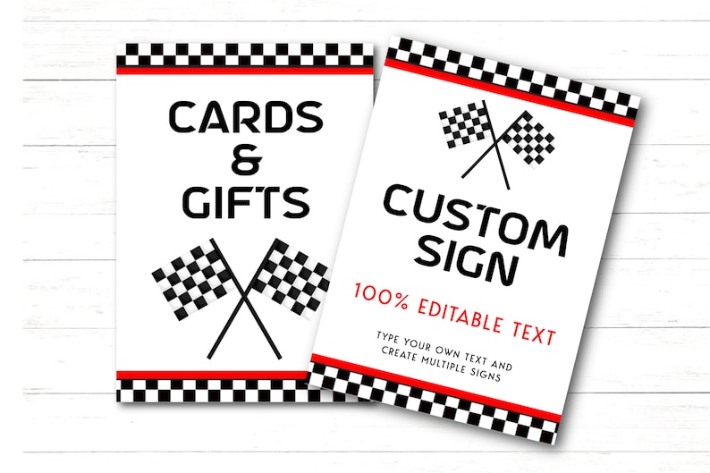Editable Racing Birthday Signs, Printable Car Race Party Signs X 6 to ...