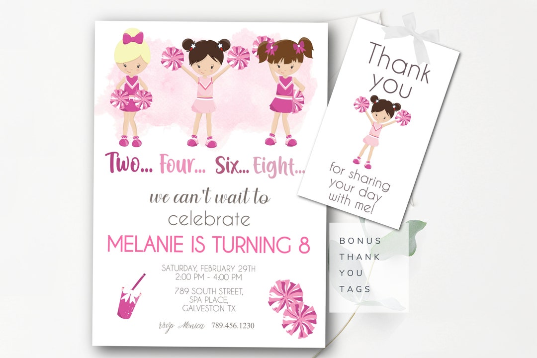 Editable Cheerleader Birthday Invitation Template Cheerleader Party 8th ...