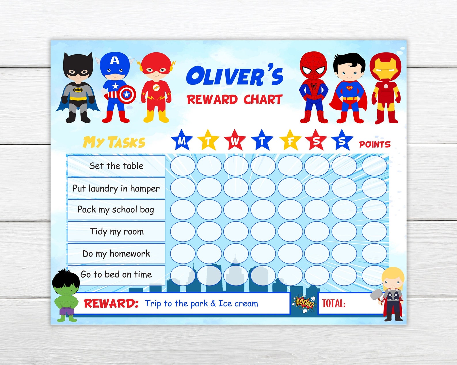 Editable Superhero Chore Chart Reward Chart Personalize and Print ...