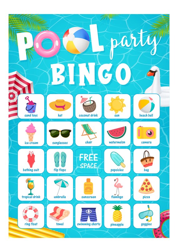 Pool Party Bingo Game Printable Bingo Game Printable Games for Kids ...