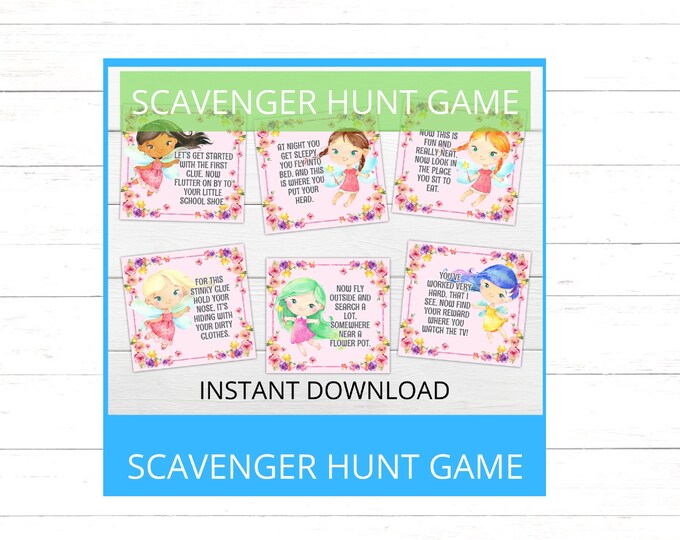 Fairy Birthday Scavenger Hunt for Kids, Indoor Treasure Hunt Clues ...