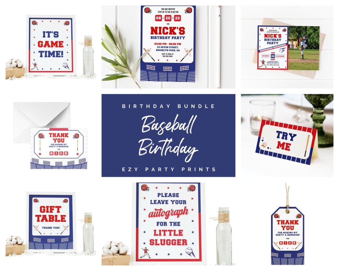 Baseball Birthday Invitation Bundle Baseball Party Bundle Package ...